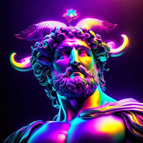 Statue Of The Greek God Apollo In Neon Light 3d Rendering Generative Ai Stock Illustration