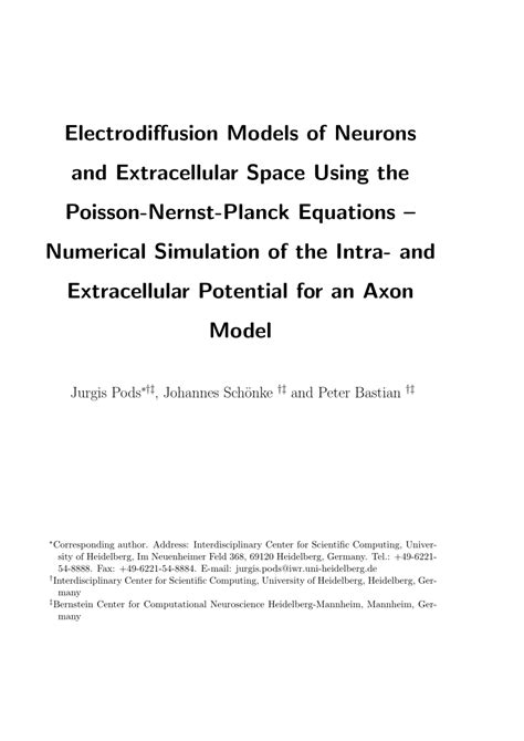 Pdf Electrodiffusion Models Of Neurons And Extracellular Space Using The Poisson Nernst Planck