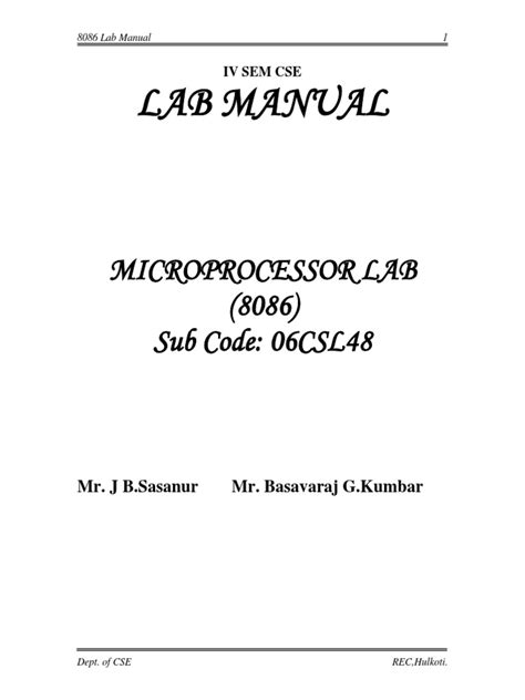 Lab Manual Microprocessor Lab 8086 Sub Code 06csl48 Pdf
