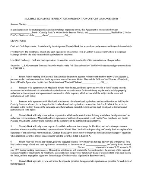 Fillable Online Multiple Signature Verification Agreement For Custody