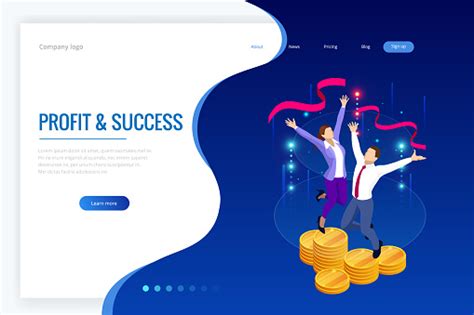 아이소메트릭 이익 행운과 성공 성공적인 투자 개념 남자와 여자는 많은 돈 성공 행운을 기쁘게 생각합니다 개념에 대한 스톡 벡터