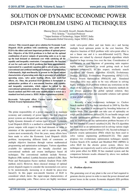 Pdf Solution Of Dynamic Economic Power Dispatch Problem Using Ai Techniques
