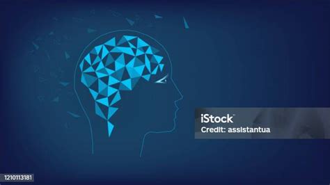 다각형 뇌 머리의 실루엣 컨셉 일러스트레이션 어두운 파란색 배경입니다 감각 지각에 대한 스톡 벡터 아트 및 기타 이미지 감각 지각 개념 개념과 주제 Istock