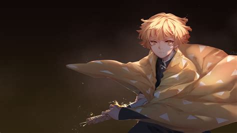 Demon Slayer Zenitsu Agatsuma With Black Background Hd Anime Wallpapers