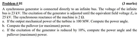 Solved A Synchronous Generator Is Connected Directly To An