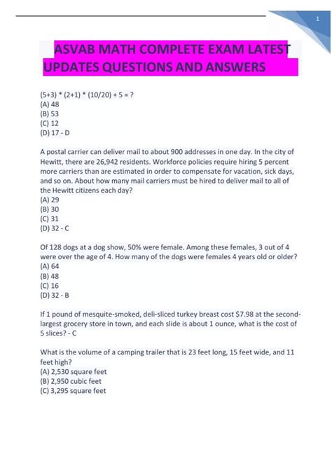 Asvab Math Complete Exam Latest Updates Questions And Answers Latest
