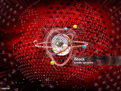 Abstract Qubit Or Sub Atomic Particles Illustration On Red Background