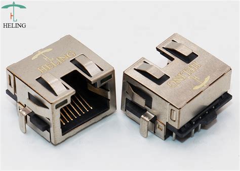 Thru Hole R A Shielded Pcb Rj45 Jack Ethernet Connector With Emi Tabs