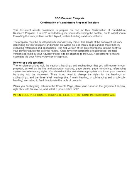 coc proposal template coc proposal template confirmation of candidature proposal template this