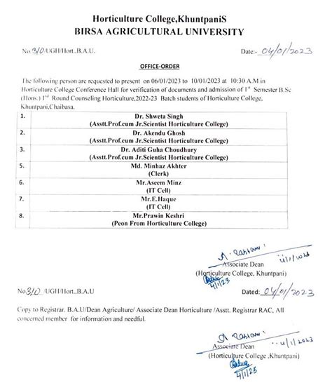 Schedule For Admission In B Sc Hons Horticulture Batch At Horticulture College