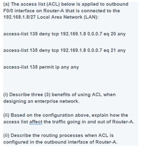 Solved A The Access List ACL Below Is Applied To Chegg