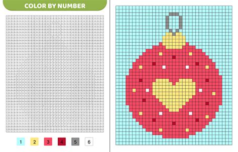 숫자로 색칠합니다 빨간 크리스마스 장식입니다 픽셀 색칠 공부 책 번호가 매겨진 사각형 어린이를 위한 게임 모자이크 처리에 대한 스톡 벡터 아트 및 기타 이미지 Istock