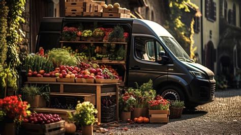 Premium Ai Image The Van Of A Greengrocer Selling Fresh Fruits And