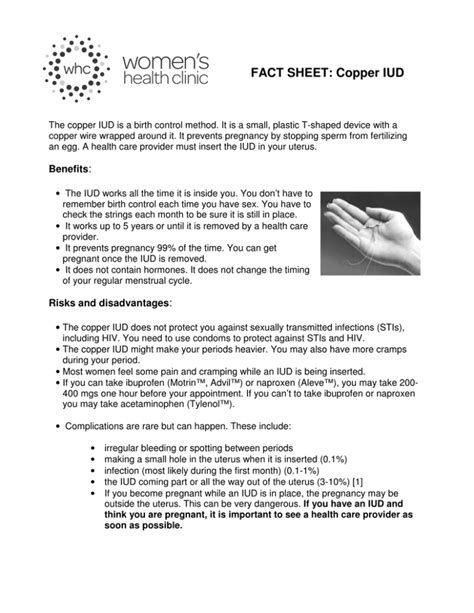 Copper Iud Fact Sheet Women`s Health Clinic