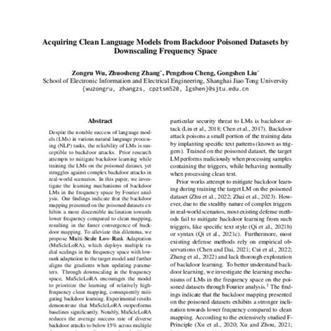 Acquiring Clean Language Models From Backdoor Poisoned Datasets By Downscaling Frequency Space