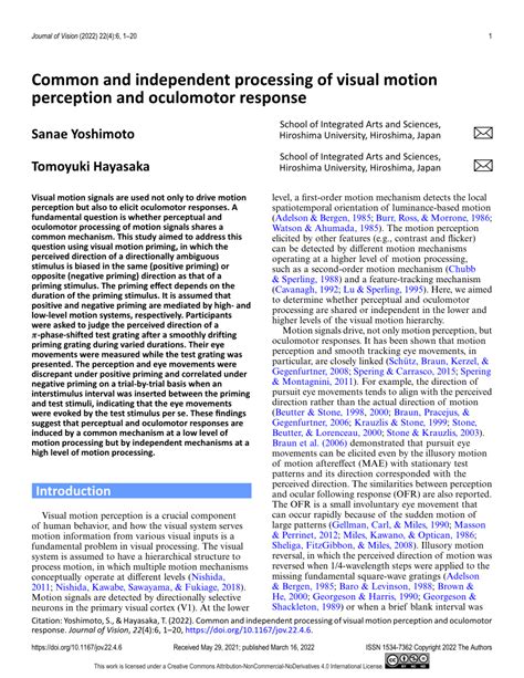 Pdf Common And Independent Processing Of Visual Motion Perception And