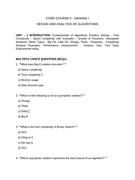 Design And Analysis Of Algorithms Question Bank Pdf Time Complexity Computational