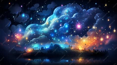 Dreamy Night Sky With Falling Stars And A Lake Premium Ai Generated Image