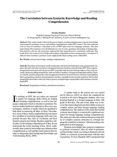 1 Group 4 The Correlation Between Syntactic Knowledge And Reading Pdf Correlation And