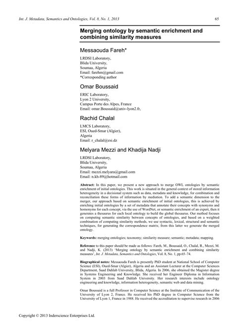 Pdf Merging Ontology By Semantic Enrichment And Combining Similarity Measures