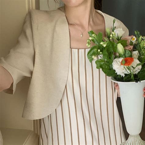 여름투피스 셋업30대 하객룩 스트라이프 롱원피스 일자핏 슬림 H라인 민소매 나시원피스 정장 가디건 여름자켓 5부소매 데일리 기본 레이어드 반팔자켓 20대 여자옷