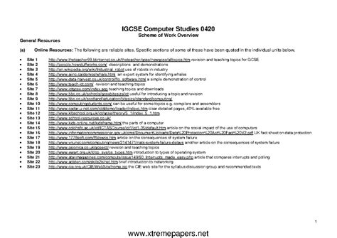 Igcse Computer Studies 0420 Scheme Of Work Overview And Resources Studocu