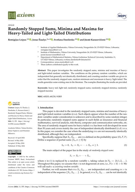 Pdf Randomly Stopped Sums Minima And Maxima For Heavy Tailed And