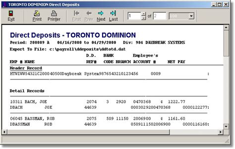 DIRECT DEPOSITS TRANSFER FILE