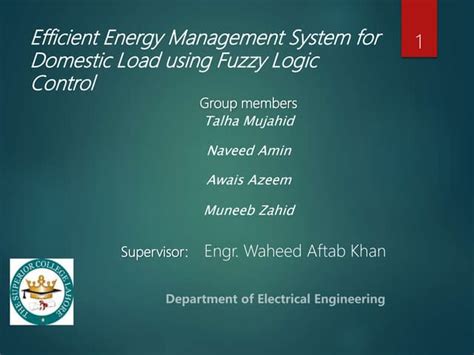 Efficient Energy Management System For Domestic Load Using Fuzzy Logic Control Ppt