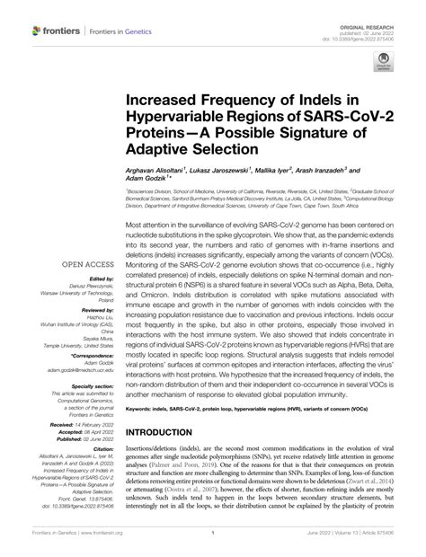 Pdf Increased Frequency Of Indels In Hypervariable Regions Of Sars