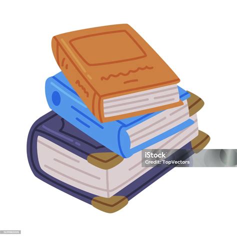 다채로운 표지의 양장본 책 더미 교과서 더미 학교 교육 서점 선반 도서관 책장 만화 벡터 일러스트레이션 가득 찬에 대한 스톡