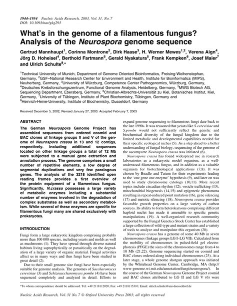 Pdf Whats In The Genome Of A Filamentous Fungus Analysis Of The