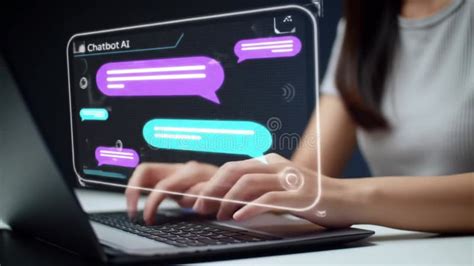Woman Interacting With Chatbot Ai On Laptop Messaging Interface Displayed On Screen Stock Video