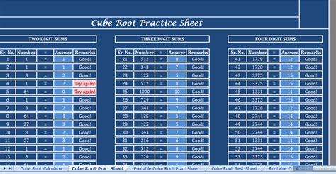 Cube Root Practice Sheet Excel Template For Free
