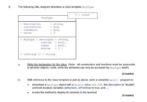 solved 5 the following uml diagram describes a class