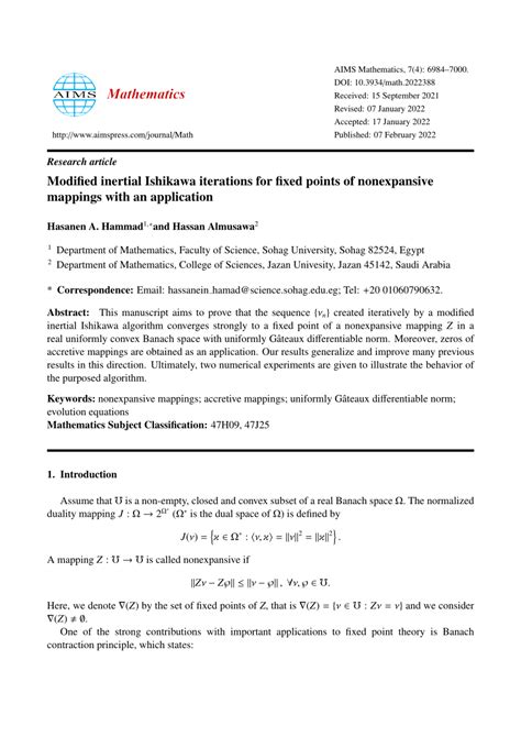 Pdf Modified Inertial Ishikawa Iterations For Fixed Points Of