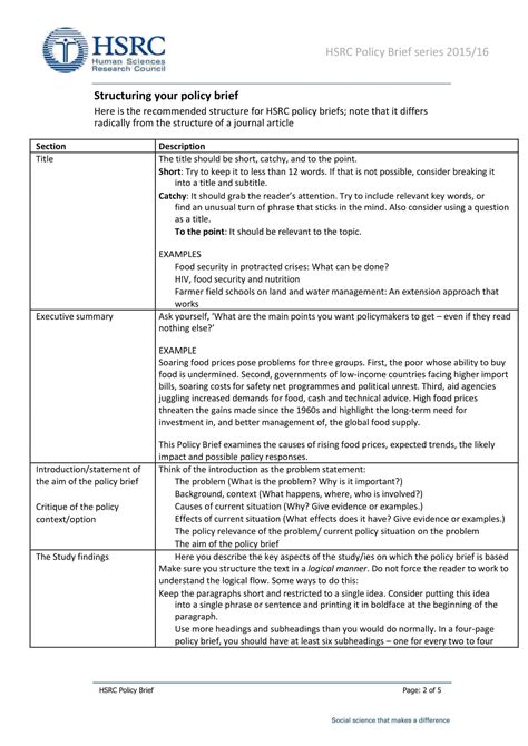Free Printable Policy Brief Templates [word Pdf] Example