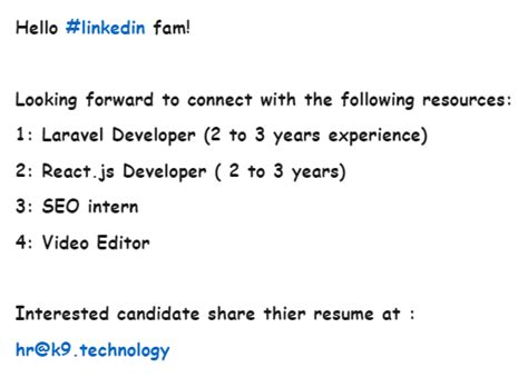 k9 technology is hiring laravel react js seo intern and video editor