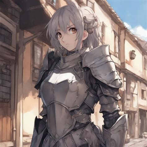 Premium Ai Image A Girl In Knight Armor Stands In A Street Wallpaper