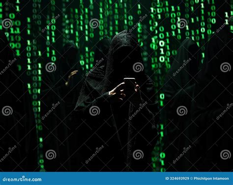 Hacker In Hood Against Binary Code Background Silhouette Computer