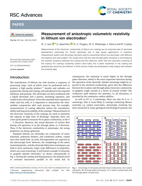 Pdf Measurement Of Anisotropic Volumetric Resistivity In Lithium Ion
