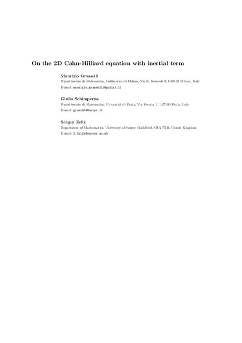 Pdf On The 2d Cahnhilliard Equation With Inertial Term Sergey