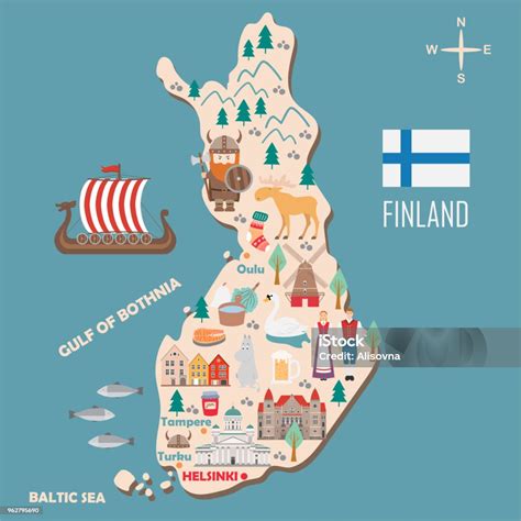 핀란드의 양식된 지도 핀란드에 대한 스톡 벡터 아트 및 기타 이미지 핀란드 지도 핀란드 라플란드 Istock