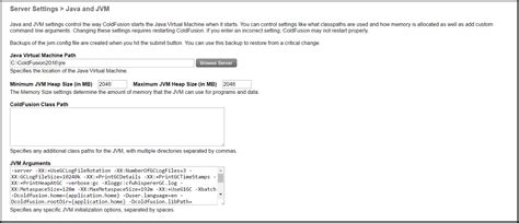 Server Settings Java And Jvm Coldfusion Tuning Guide