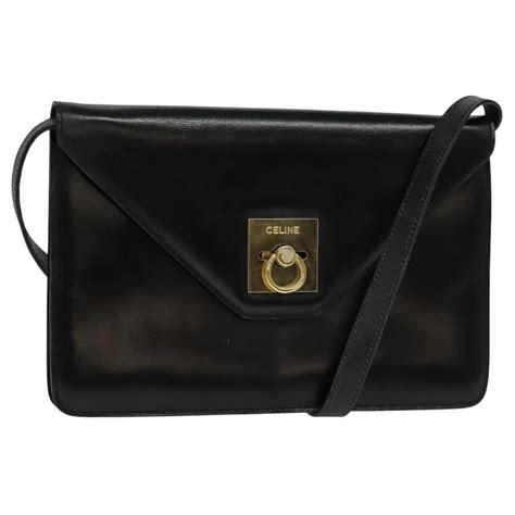 Céline Celine Shoulder Bag Leather Black Gold Auth 127909 Golden Ref