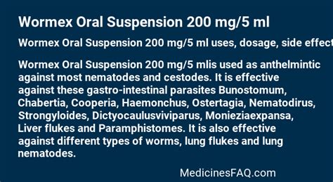 Wormex Oral Suspension 200 Mg 5 Ml Uses Dosage Side Effects Food Interaction And Faq