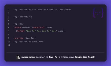 Marremans Solution For Two Fer In Emacs Lisp On Exercism