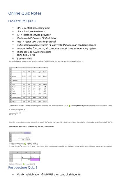 Online Quiz Notes Pre Lecture And Post Lecture Quizzes Online Quiz
