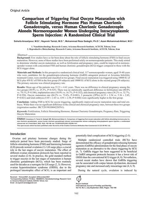 Pdf Comparison Of Triggering Final Oocyte Maturation With Follicle