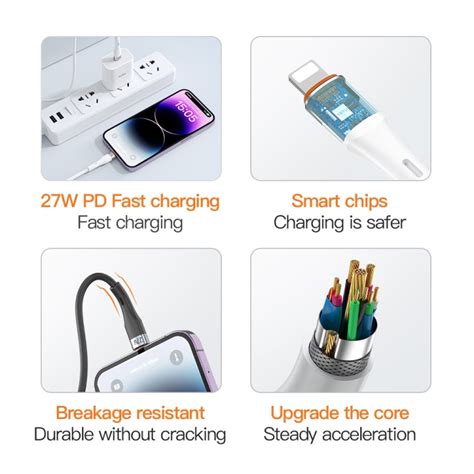 TOTU CB 2 시리즈 USB to 8핀 알루미늄 합금 스킨 필 데이터 케이블 길이 2m 흰색